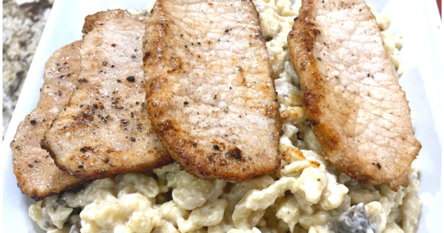 Spaetzle mushroom gravy & pork chops - Its The Simple Things
